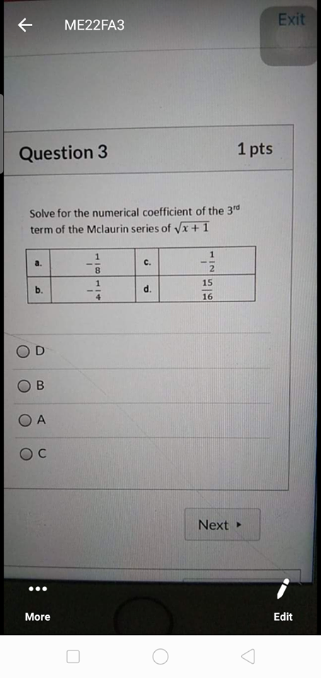 Solved ME22FA3 Exit 1 Question 3 1 pts Solve for the | Chegg.com