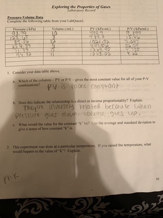 Solved Exploring the Properties of Gases atory Record | Chegg.com