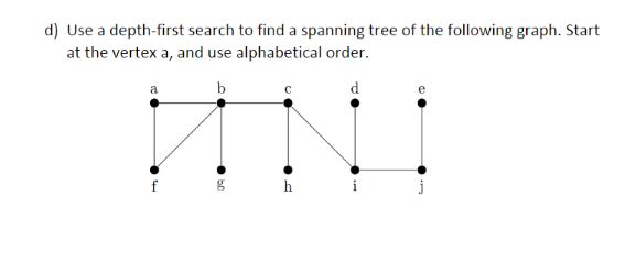 Solved d) ﻿Use a depth-first search to find a spanning tree | Chegg.com