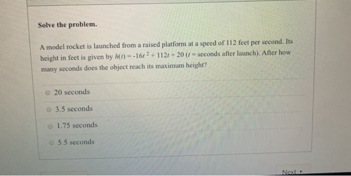 Solved Solve the problem. A model rocket is launched from a | Chegg.com