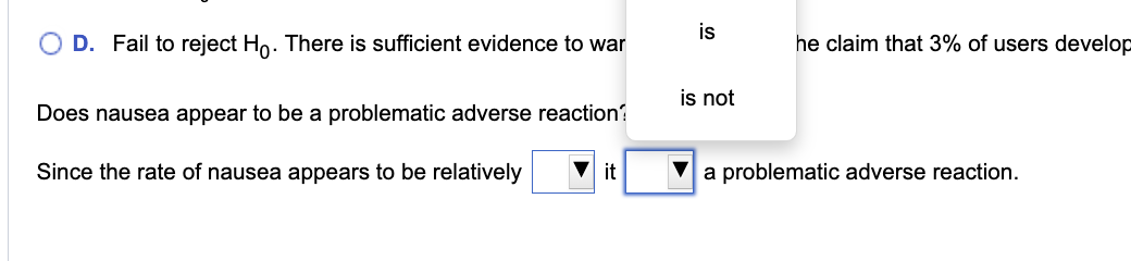 Solved nausea. Does nausea appear to be a problematic | Chegg.com