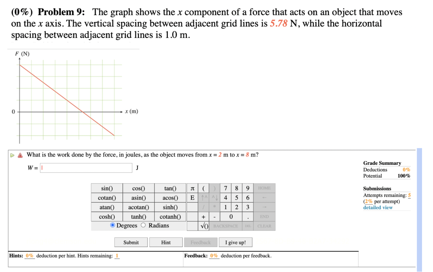 Solved (0%) Problem 9: The graph shows the x component of a | Chegg.com