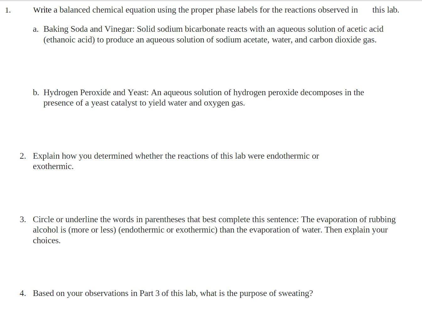 Solved 1. Write a balanced chemical equation using the | Chegg.com