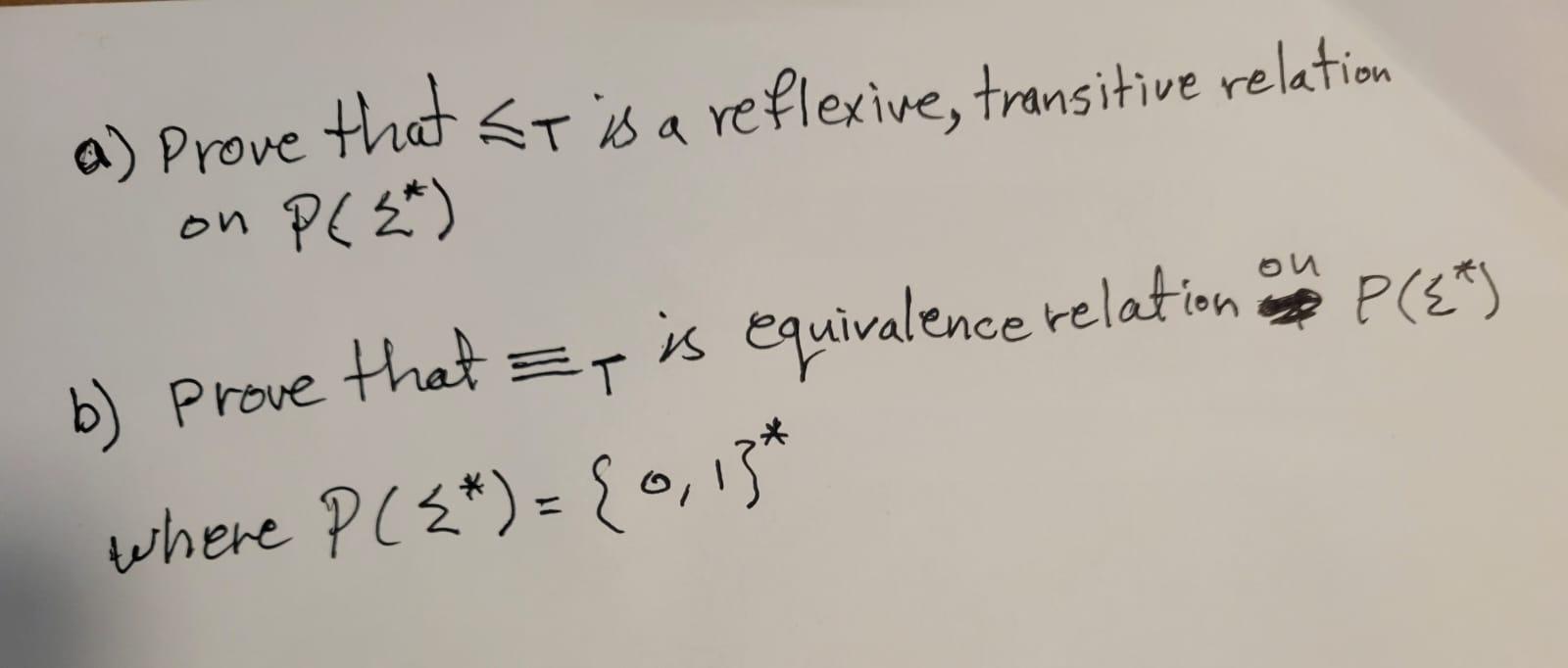Solved a) Prove that st is a reflexive, transitive relation | Chegg.com
