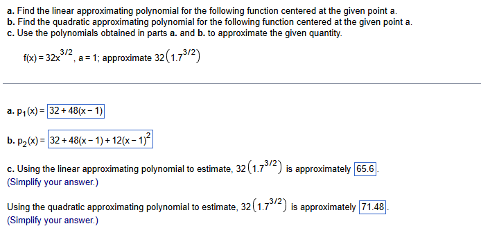 Solved a. p1(x)=b. p2(x)=c. ﻿Using the linear approximating | Chegg.com