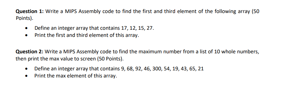 Solved Question 1: Write a MIPS Assembly code to find the | Chegg.com