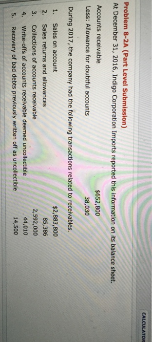 Solved CALCULATOR Problem 8-2A (Part Level Submission) At | Chegg.com