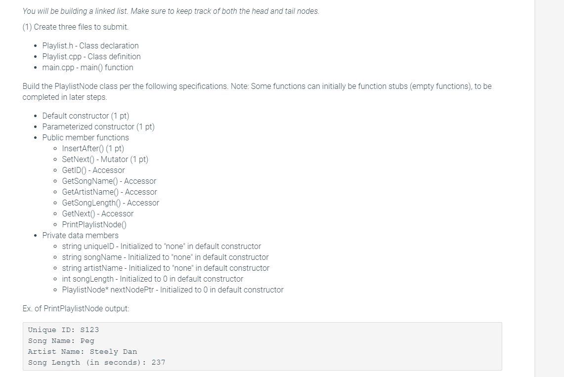 Solved You will be building a linked list. Make sure to keep | Chegg.com