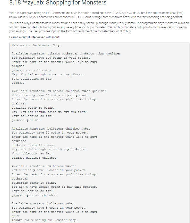 Please help me to complete my Shopping for Monsters | Chegg.com