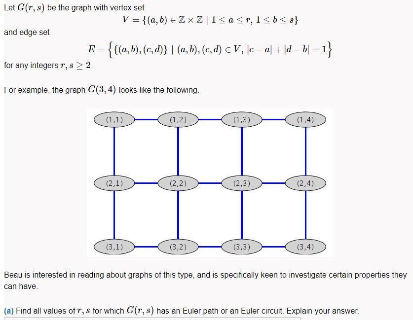 Let G(r,s) be the graph with vertex set | Chegg.com