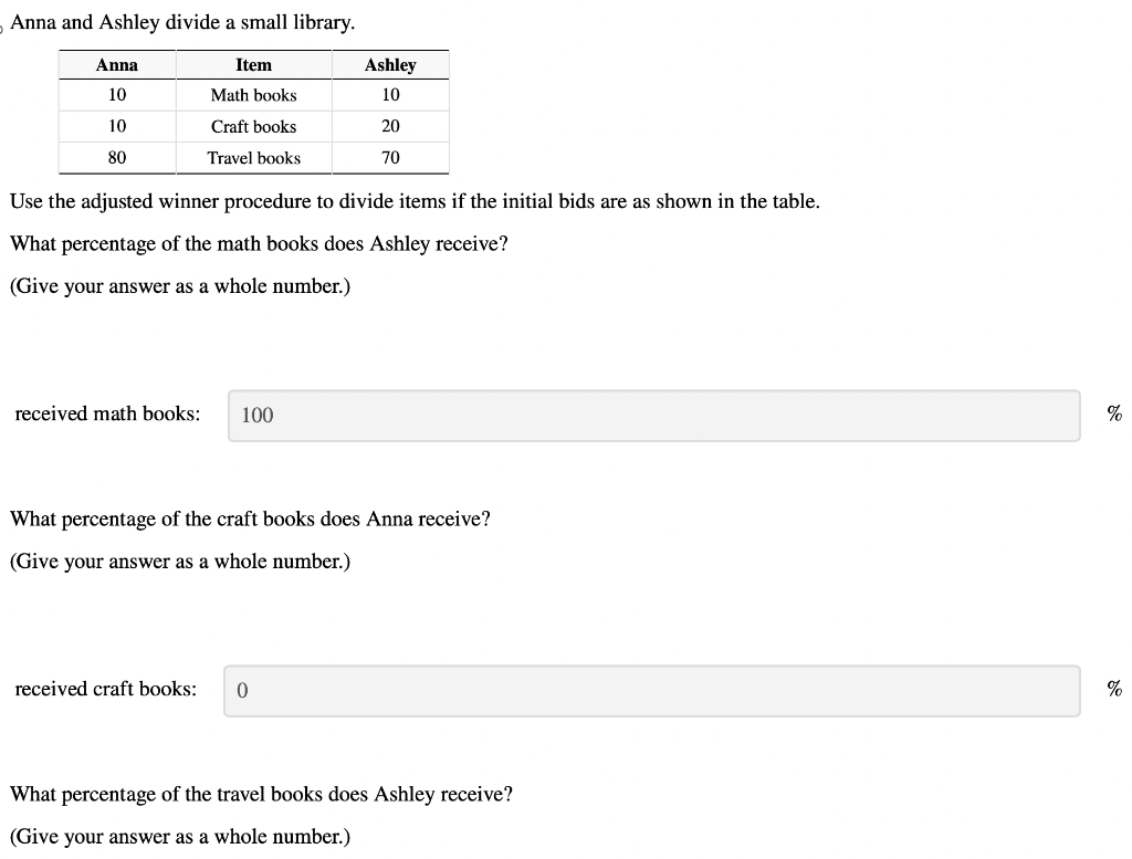 Solved Anna and Ashley divide a small library. Use the | Chegg.com