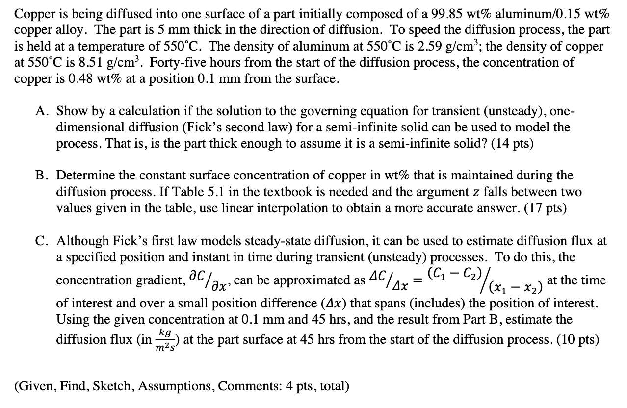Solved Copper is being diffused into one surface of a part | Chegg.com