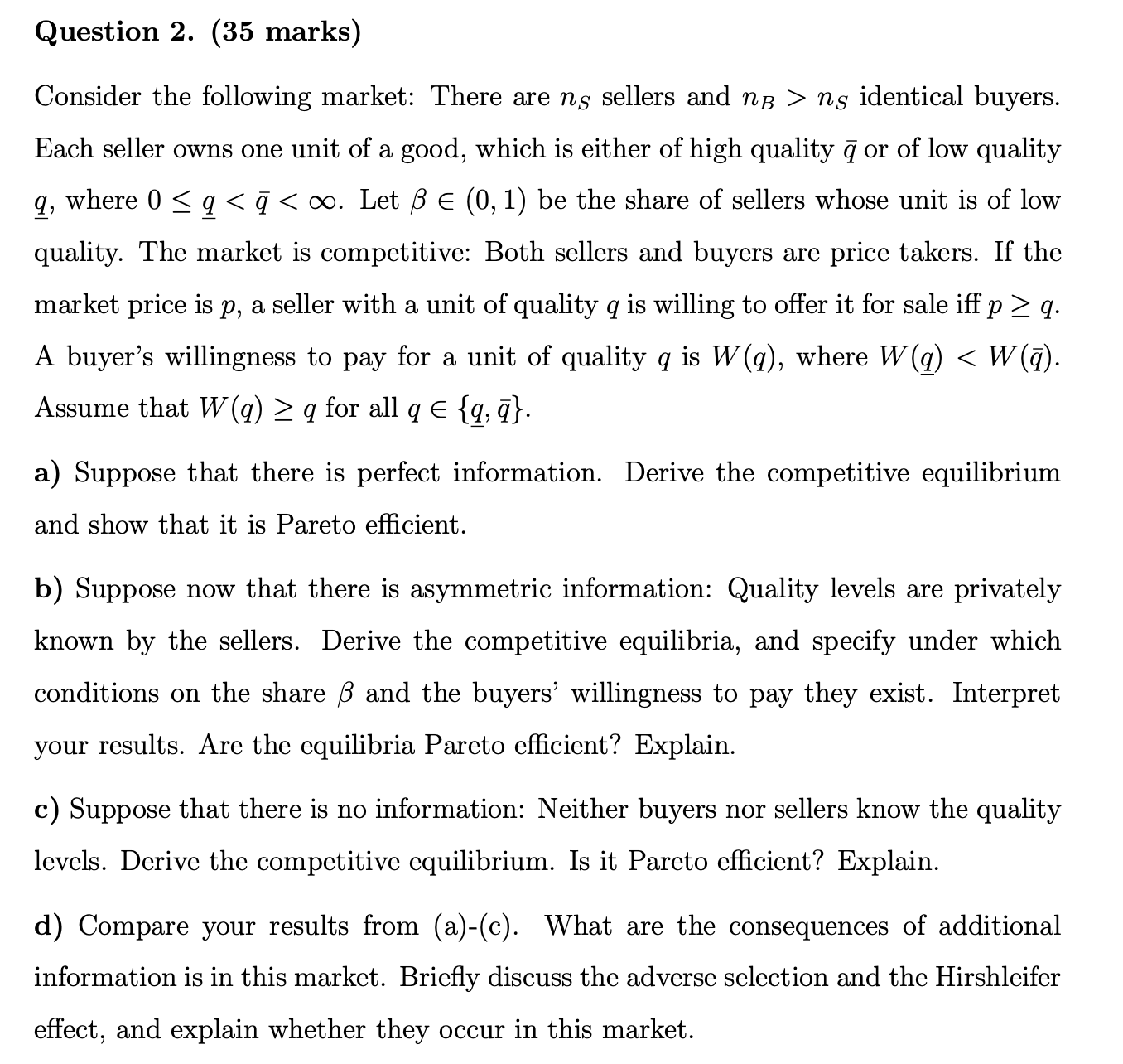 Solved Question 2. (35 marks)Consider the following market: | Chegg.com Solved Question 2. (35 marks)Consider the following market: | Chegg.com