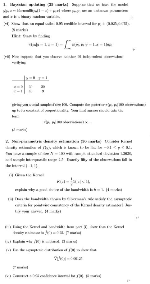 1. Bayesian updating (35 marks) Suppose that we have | Chegg.com