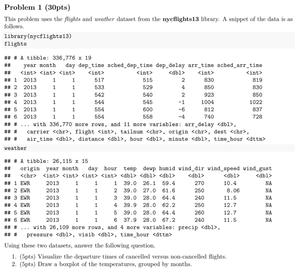 Problem 1 (30pts) This problem uses the flights and | Chegg.com