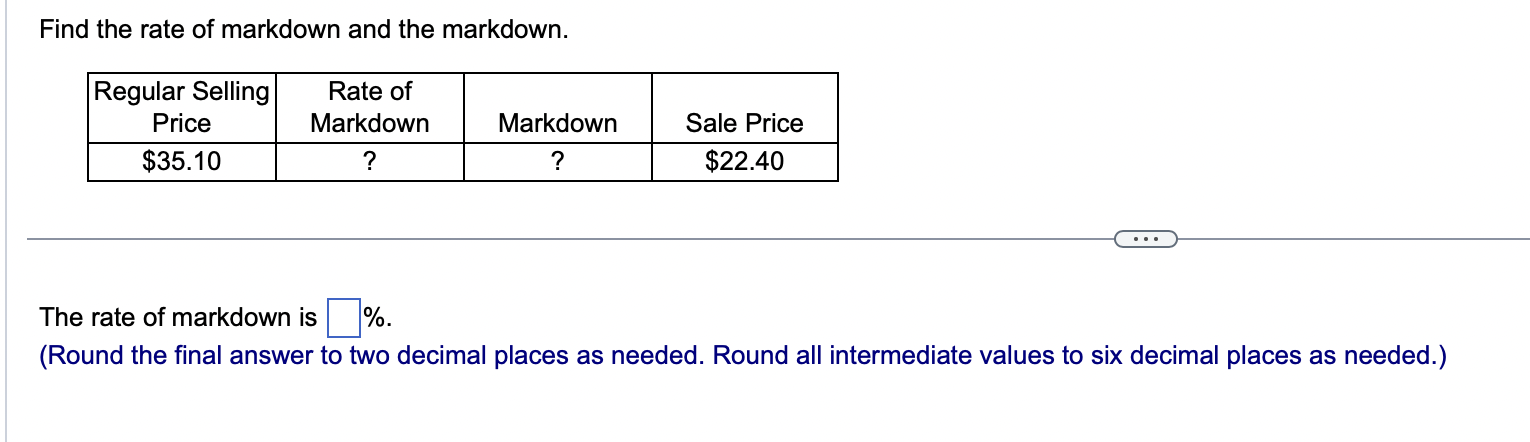 Solved Find the rate of markdown and the markdown. The rate | Chegg.com