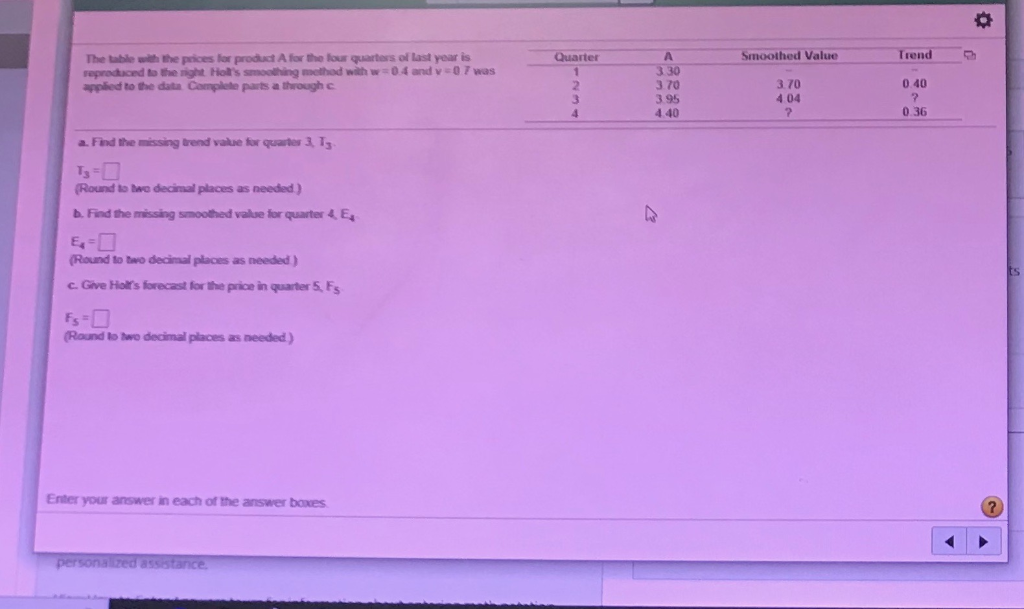 Solved Smoothed Value The table with the prices for product | Chegg.com