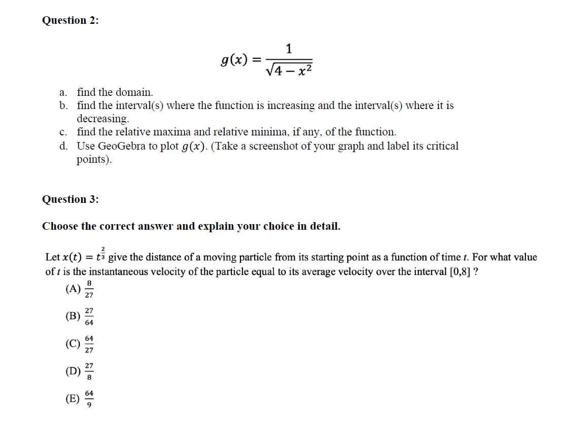 Solved g(x)=4−x21 a. find the domain. b. find the | Chegg.com