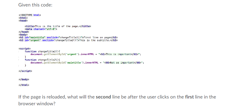 Solved Given this code: This is the title of the | Chegg.com