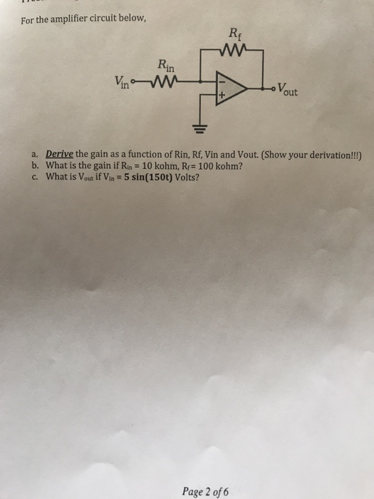 Solved For the amplifier circuit below, Rf Rin in Vout a. | Chegg.com