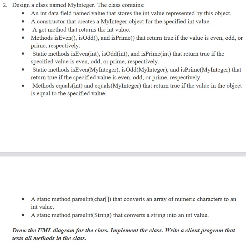 Solved 2. Design a class named MyInteger. The class | Chegg.com