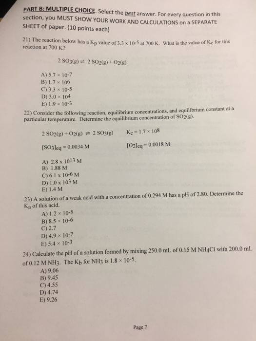 Solved PART B: MULTIPLE CHOICE. Select the best answer. For | Chegg.com
