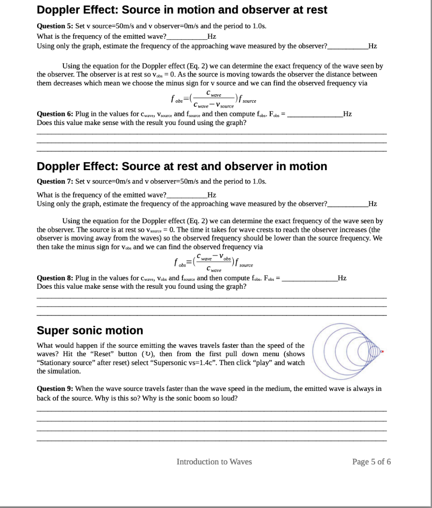 Doppler Effect: Source in motion and observer at rest | Chegg.com