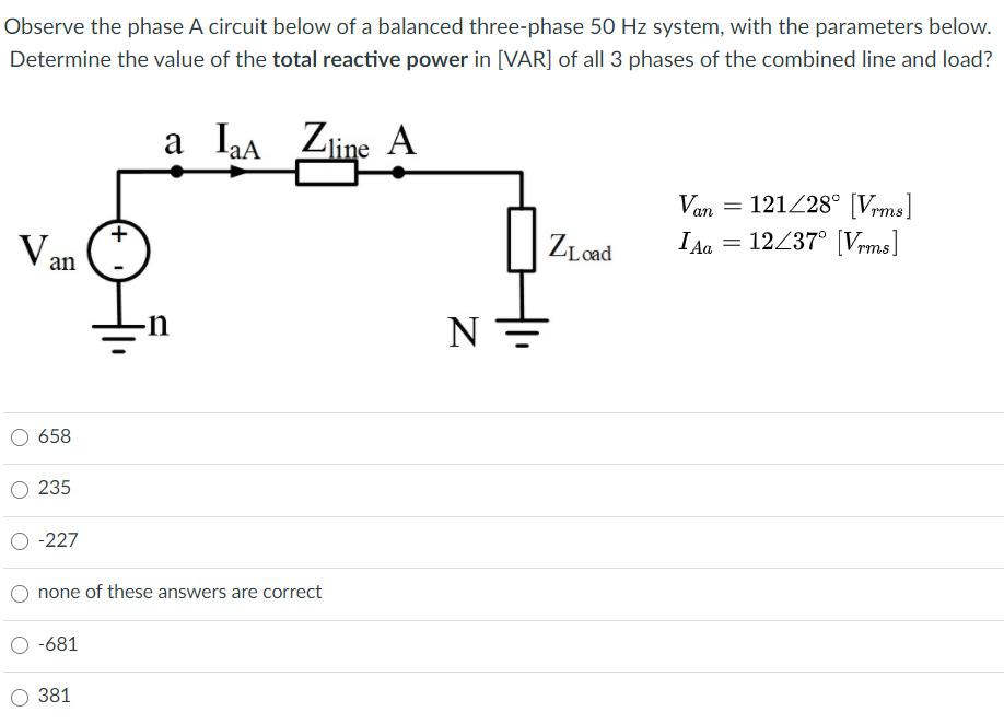 Solved Observe the phase A circuit below of a balanced | Chegg.com