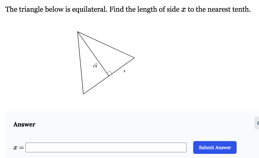Solved The triangle below is equilateral. Find the length of | Chegg.com