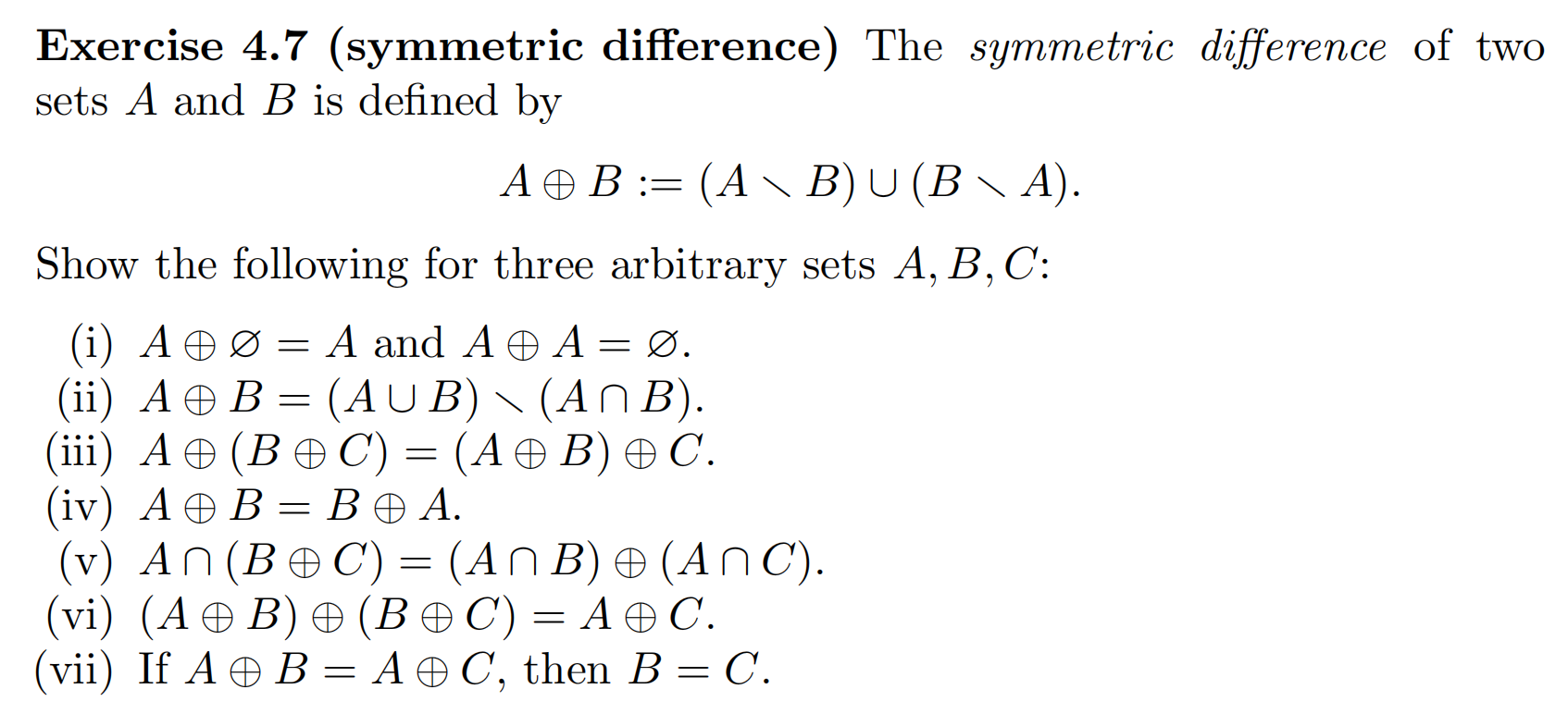 Solved Exercise 4.7 (symmetric difference) The symmetric | Chegg.com