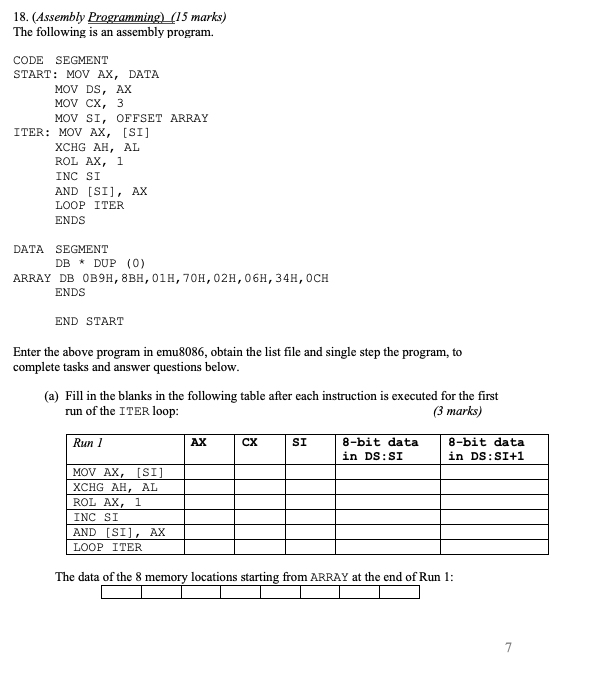 18. (Assembly Programming)/(15 marks) The following | Chegg.com
