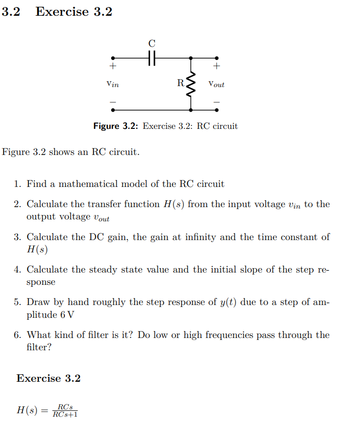 Solved 3.2 Exercise 3.2 Figure 3.2: Exercise 3.2: RC circuit | Chegg.com