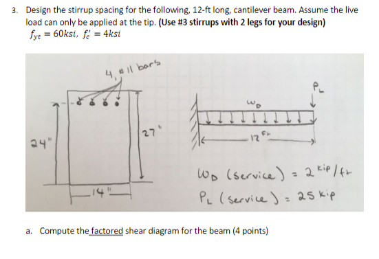 Solved 3. Design the stirrup spacing for the following, | Chegg.com