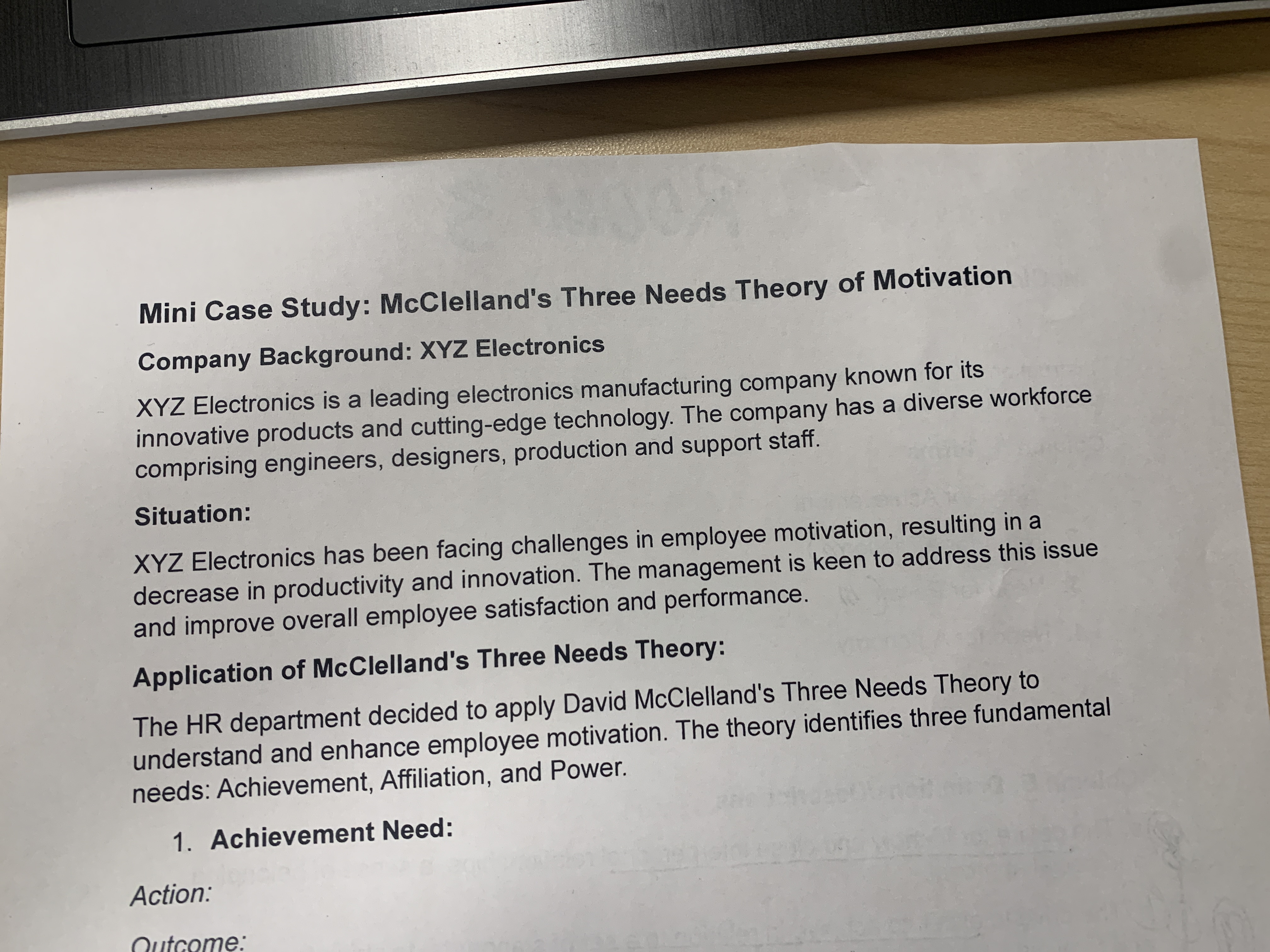 Solved Mini Case Study: McClelland's Three Needs Theory of | Chegg.com