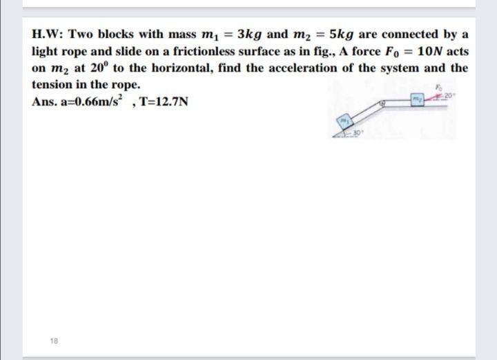 Solved H.W: Two blocks with mass m = 3kg and m2 = 5kg are | Chegg.com