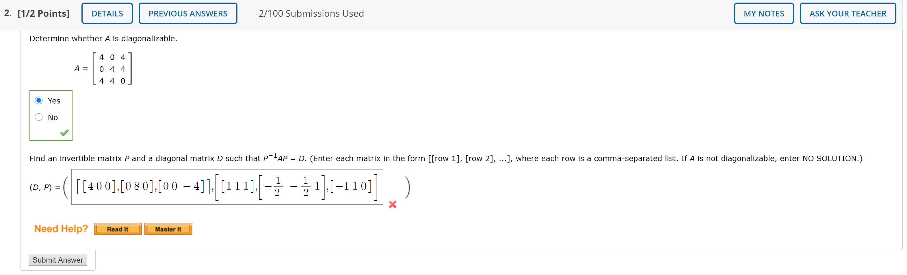 Solved 2. [1/2 Points] DETAILS PREVIOUS ANSWERS 2/100 | Chegg.com