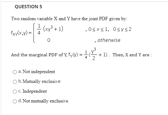 Solved QUESTION 5 Two random variable X and Y have the joint | Chegg.com