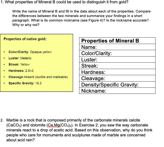 Solved 1. What properties of Mineral B could be used to | Chegg.com