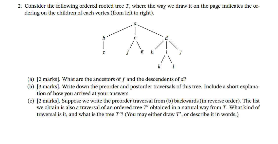 Solved 2. Consider the following ordered rooted tree T, | Chegg.com
