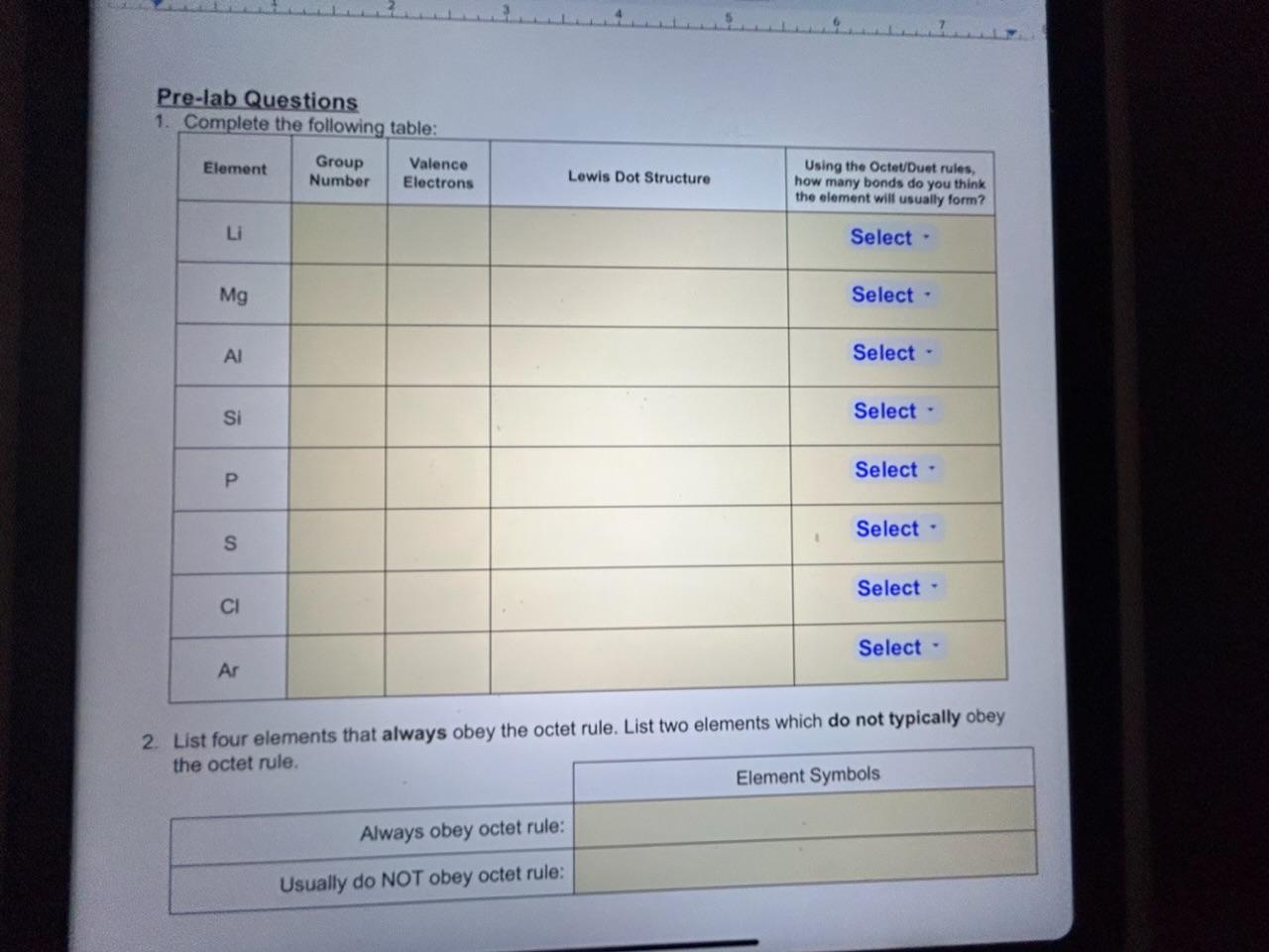 Solved Pre-lab Questions 1 Comolete the followinn tahla. 2 | Chegg.com
