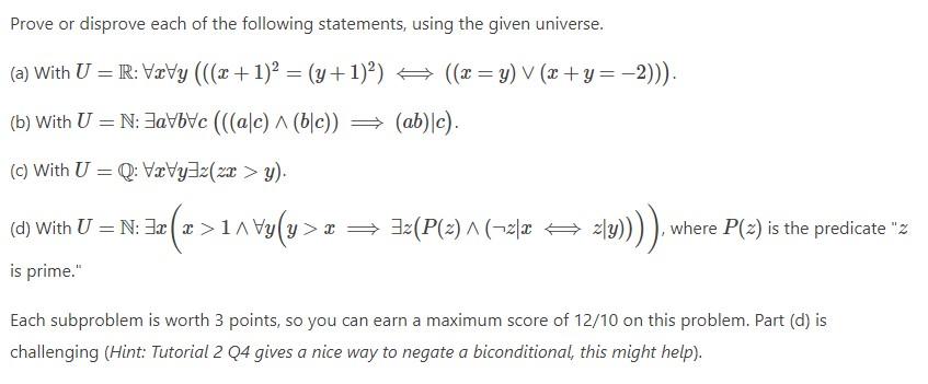 Solved Prove or disprove each of the following statements, | Chegg.com
