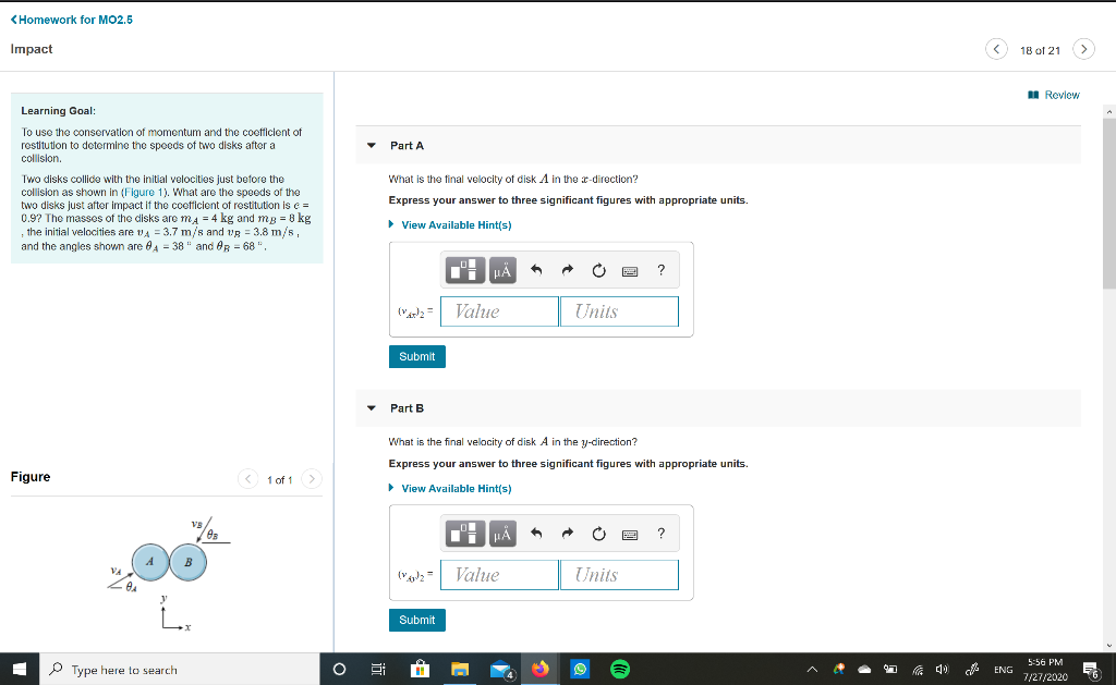 Solved Two disks collide with the initial velocities just | Chegg.com