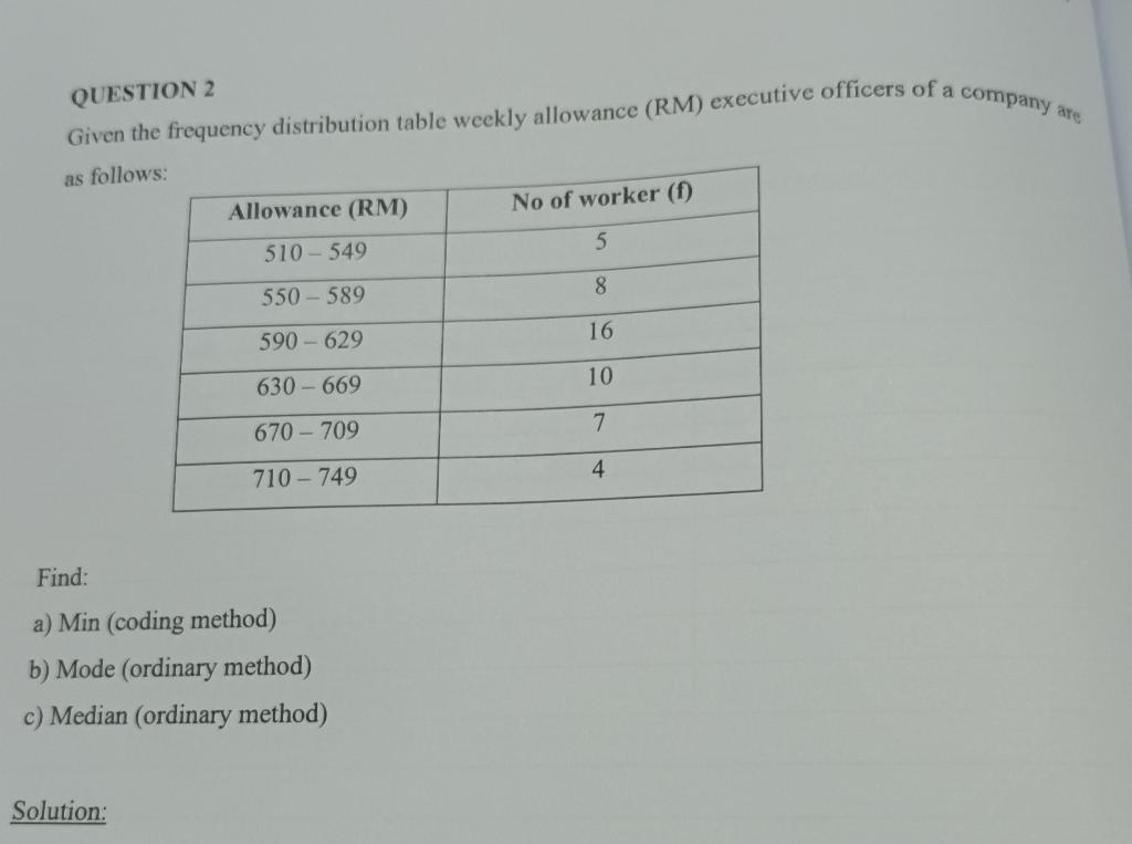 Solved QUESTION 2 Given the frequency distribution table | Chegg.com