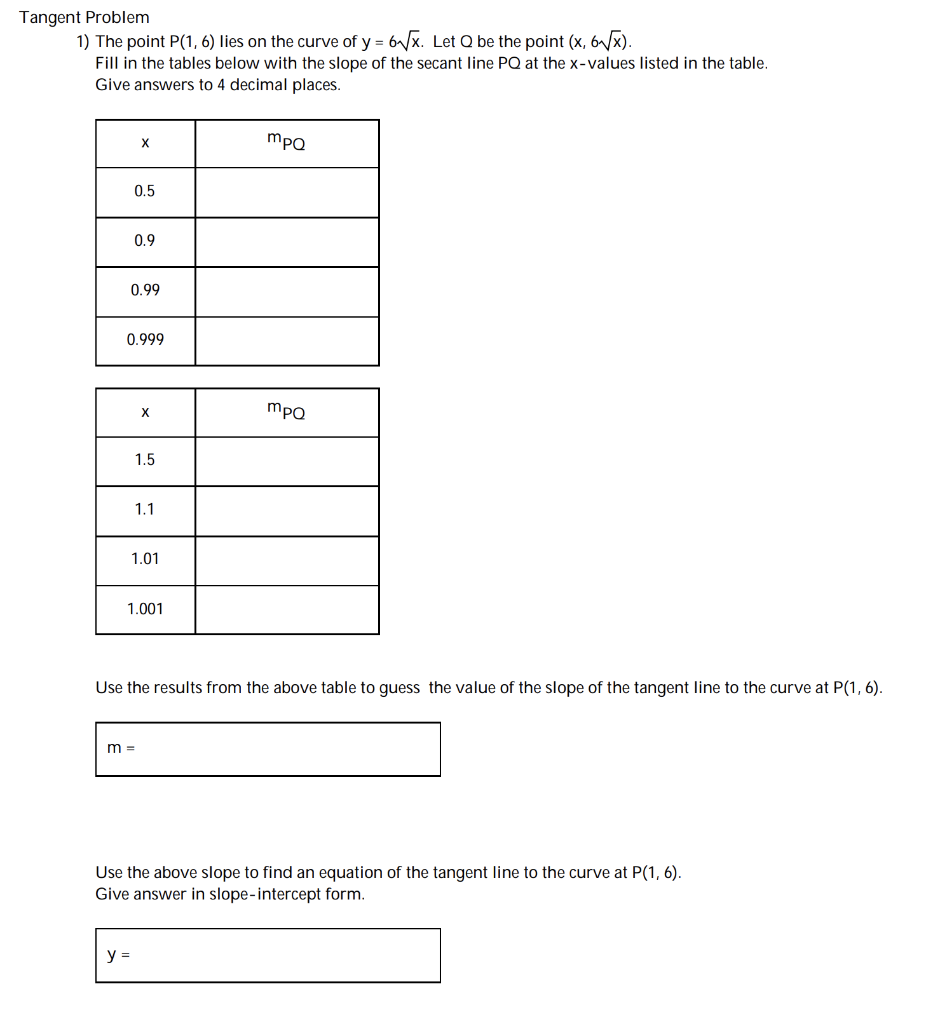 Solved Tangent Problem 1) The point P(1,6) lies on the curve | Chegg.com
