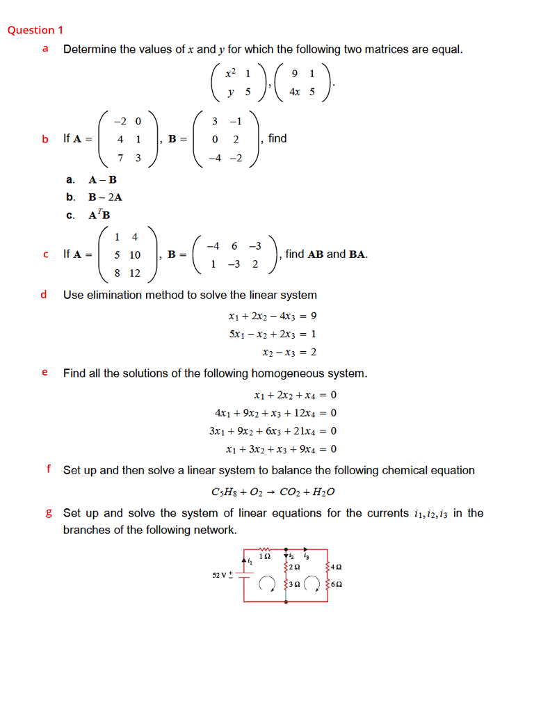 Solved Question 1 a Determine the values of x and y for | Chegg.com