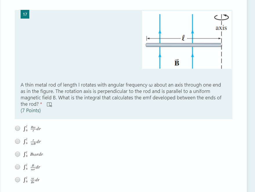 Solved 17 3-- axis 1 В A thin metal rod of length I rotates | Chegg.com