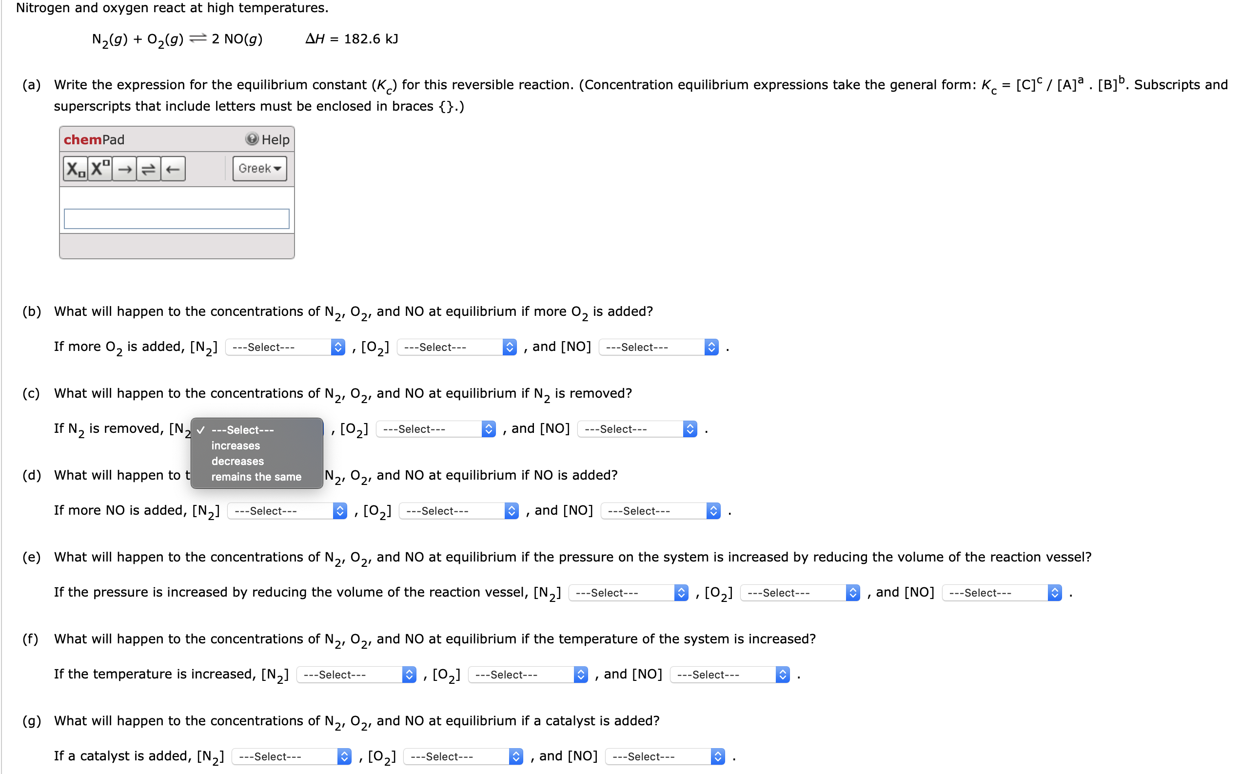 Solved Nitrogen and oxygen react at high temperatures. N2(g) | Chegg.com