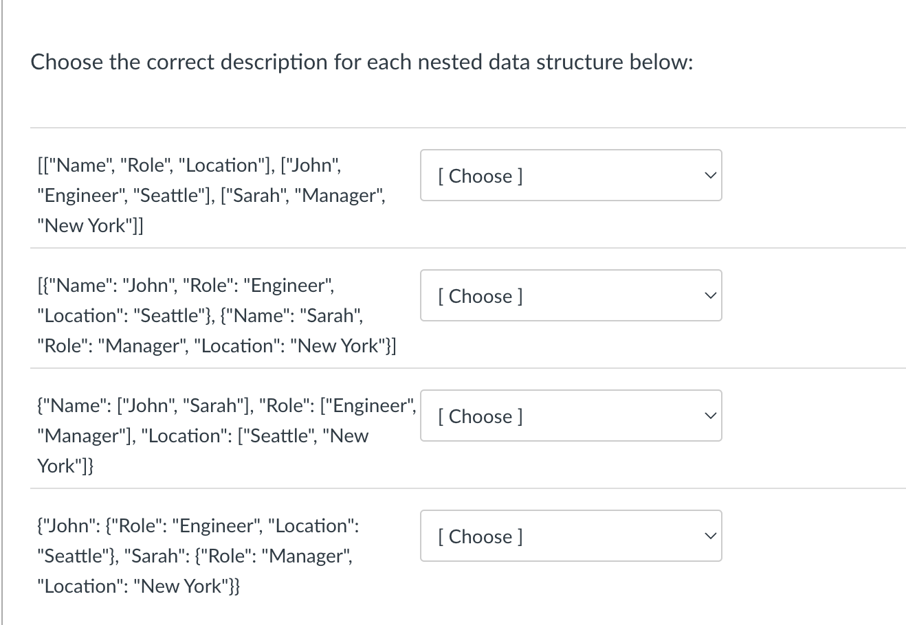 Solved Choose the correct description for each nested data | Chegg.com