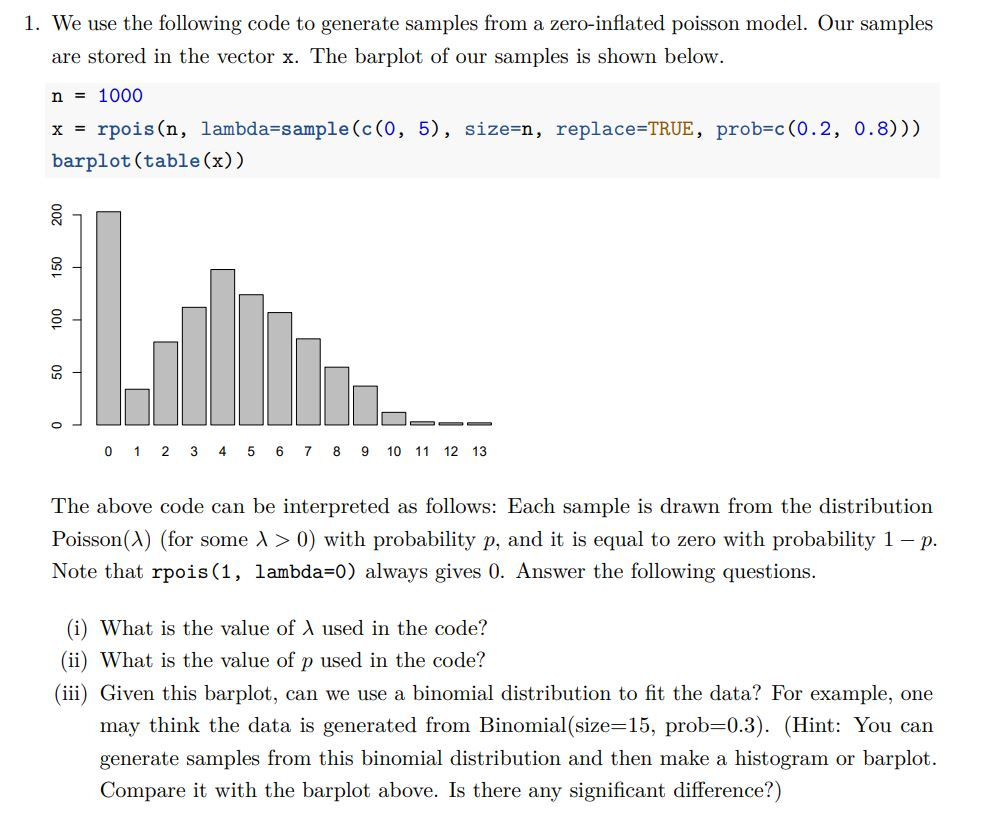 Solved 1. We use the following code to generate samples from | Chegg.com