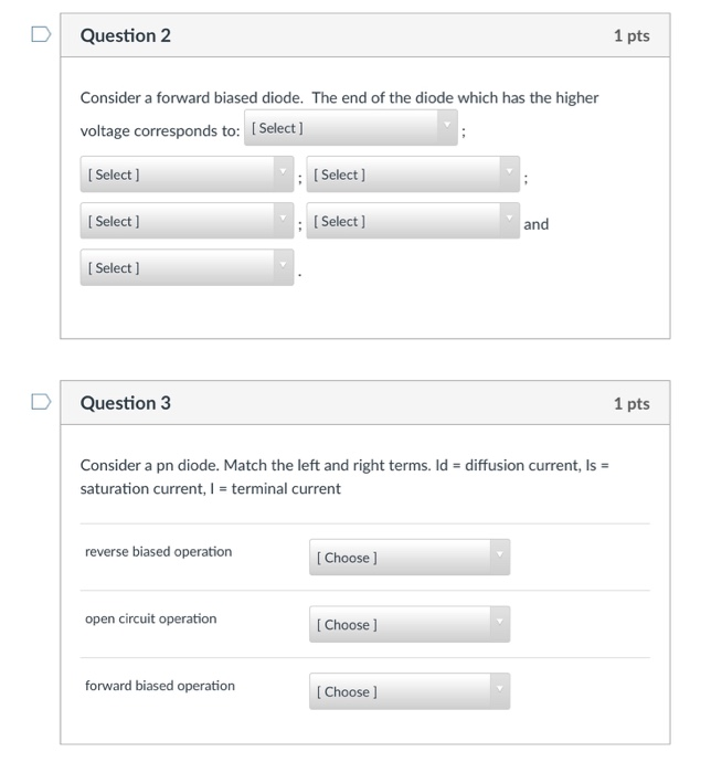 Solved DQuestion 2 1 pts Consider a forward biased diode. | Chegg.com